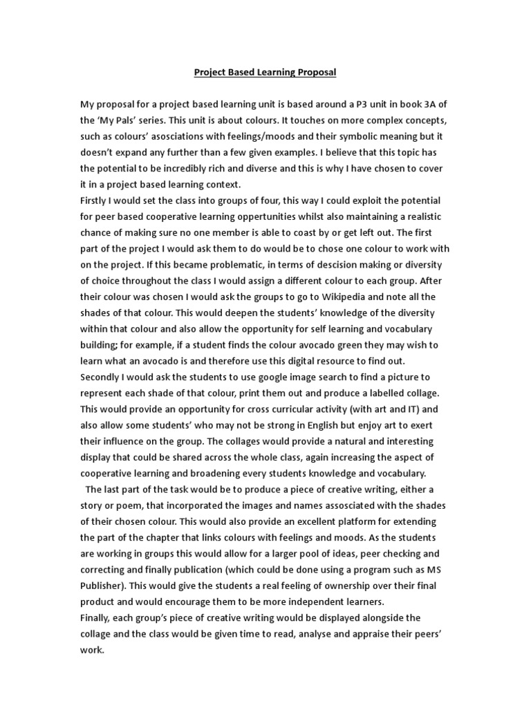 Project Based Learning Proposal | PDF | Project Based Learning | Learning