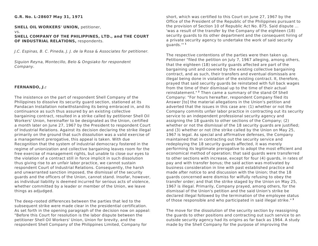 Shell Oil Workers Vs Shell Company, GRL-28607, 05-31-1971 | PDF ...