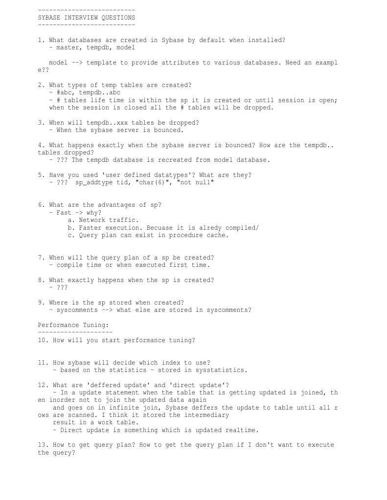 Sybase Interview Questions For Experienced | PDF | Database Index | Database Transaction