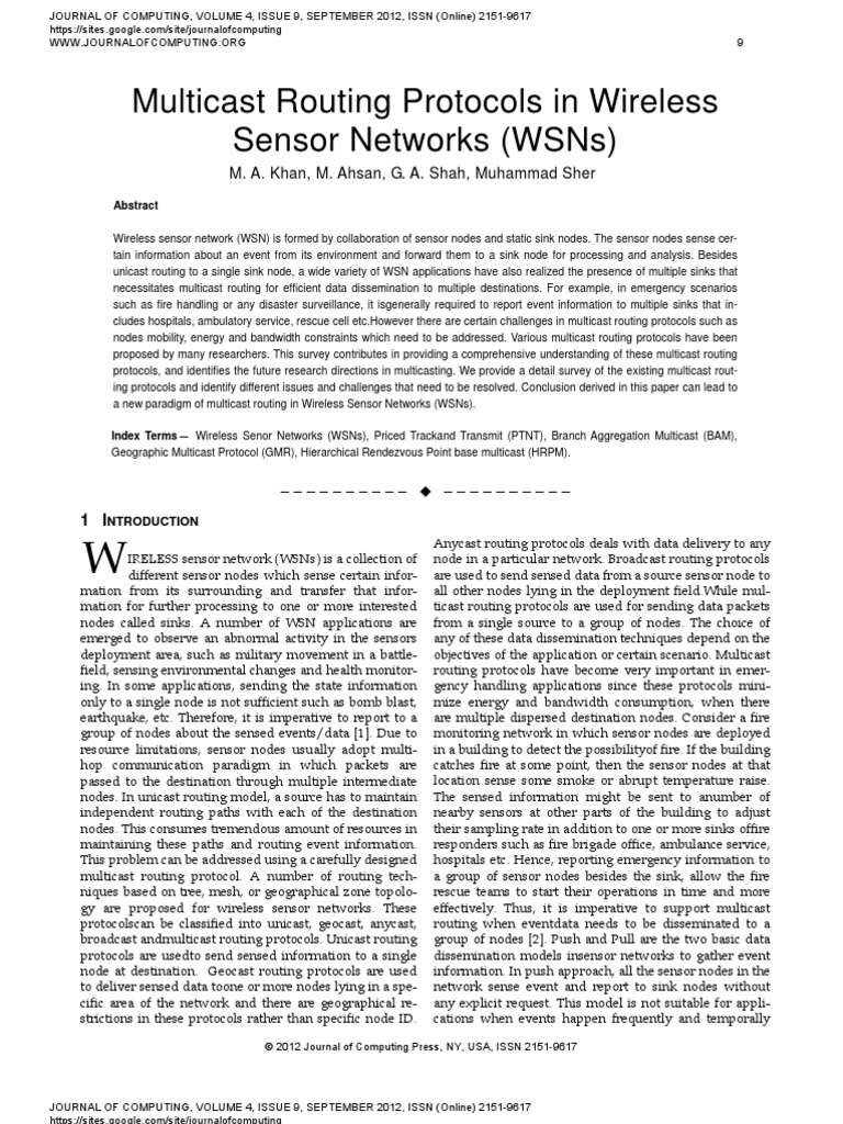 Multicast Routing Protocols In Wireless Sensor Networks Wsns Pdf Multicast Routing
