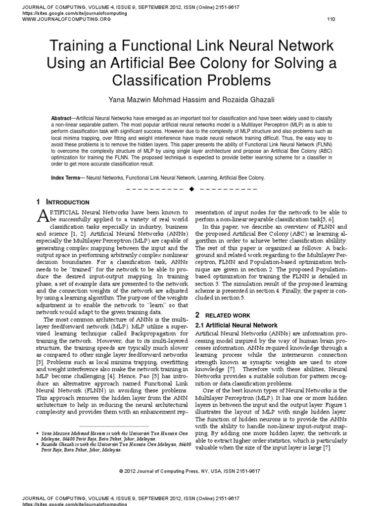 Training A Functional Link Neural Network Using An Artificial Bee ...
