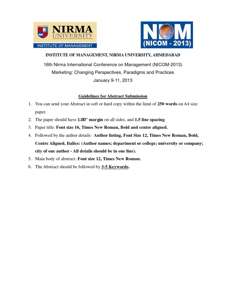 NICOM - Guidelines For Abstract Submission | PDF | Art