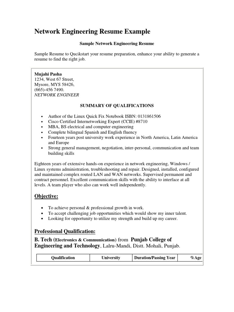 Sample Network Engineering Resume | PDF | System Administrator | Comp Tia