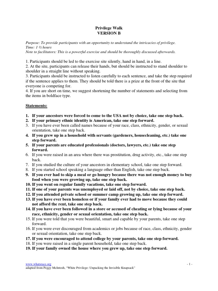 Understanding Privilege: A Powerful Exercise to Illustrate Societal ...