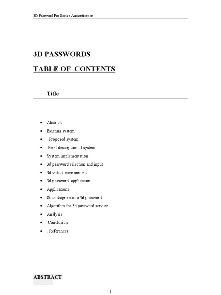 3D Passwords Table of Contents: Title | PDF | Password | Authentication