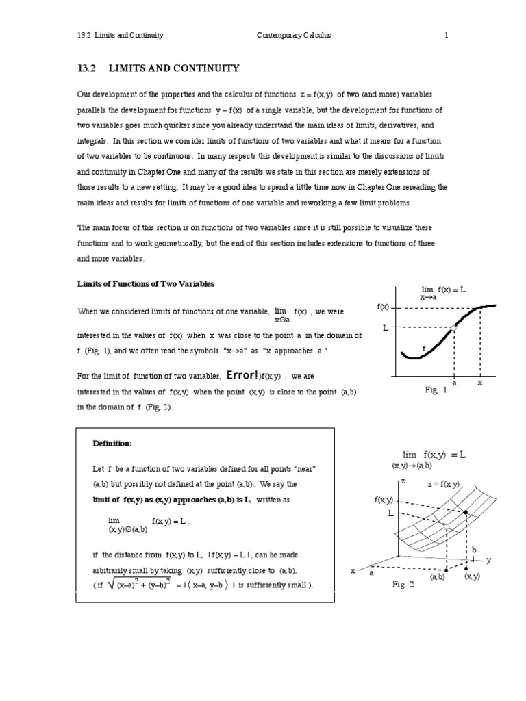 13.2 Limits and Continuity Contemporary Calculus 1 | PDF | Continuous Function | Variable ...