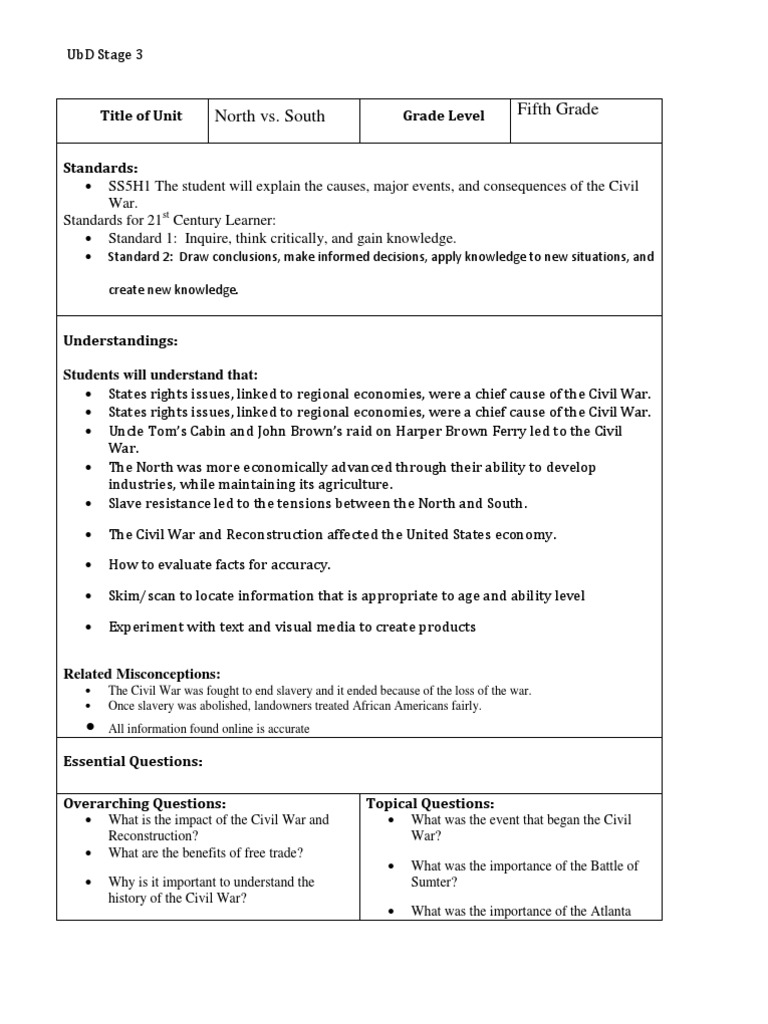 Civil War Lesson Plan | PDF | American Civil War | Reconstruction Era