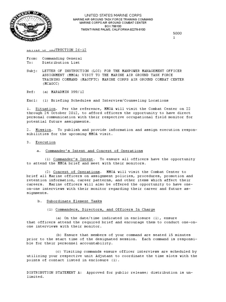 2012 Mmoa Loi | PDF | United States Marine Corps | Staff (Military)
