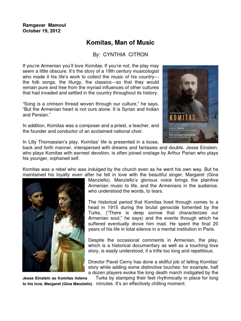 Komitas Man of Music by Cynthia Citron | PDF | Armenians | Entertainment