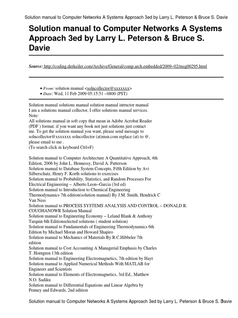 Solution Manual To Computer Networks A Systems Approach 3ed by Larry L ...