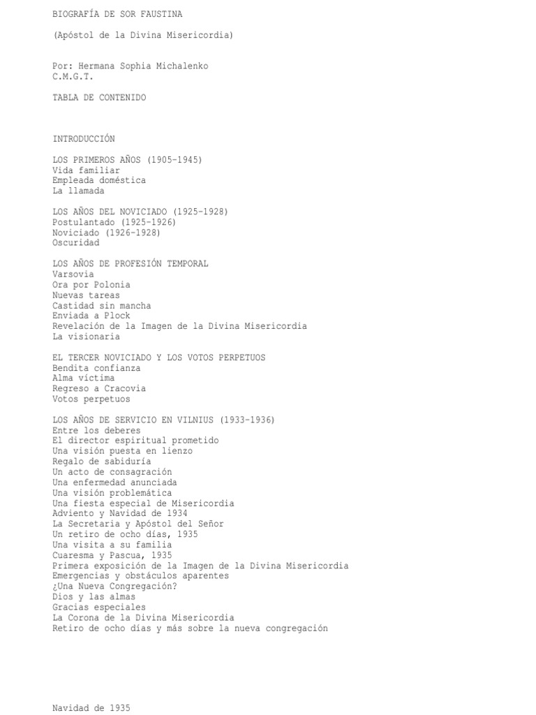 LA VIDA DE SANTA FAUSTINA, Hermana Sophia Michalenko C.M.G.T. | PDF ...