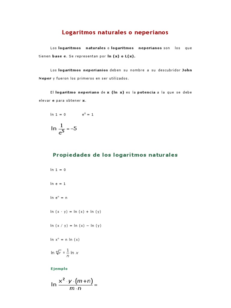Logaritmos Naturales o Neperianos | PDF