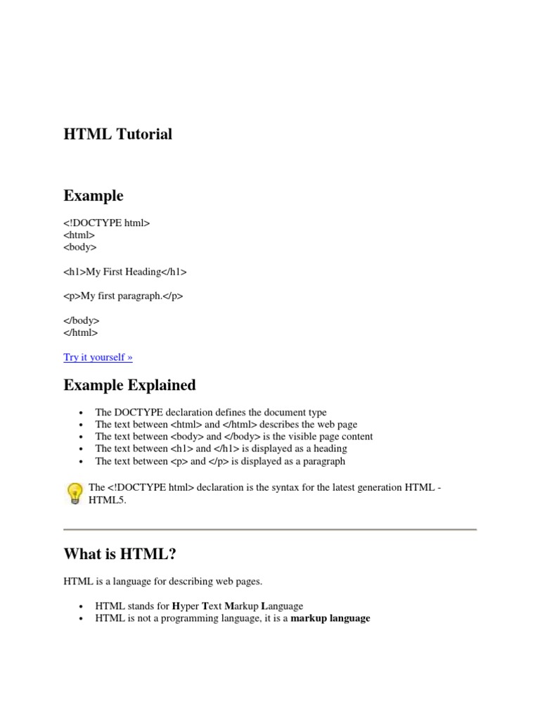 HTML Tutorial: Try It Yourself | PDF | Html Element | Html