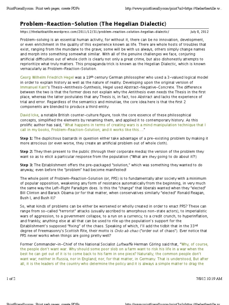 Problem-Reaction-Solution (The Hegalian Dialectic) | PDF | Dialectic ...