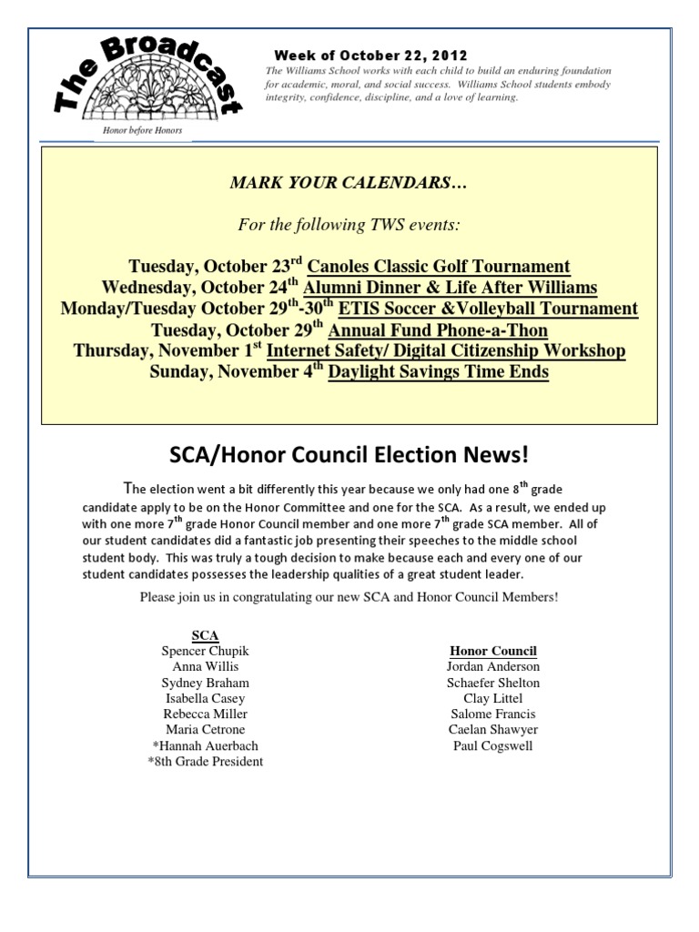 SCA/Honor Council Election News!: Mark Your Calendars | PDF ...