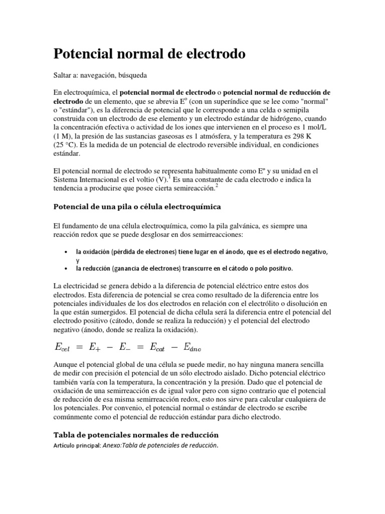 Potencial Normal de Electrodo | PDF | Química Física | Sustancias químicas