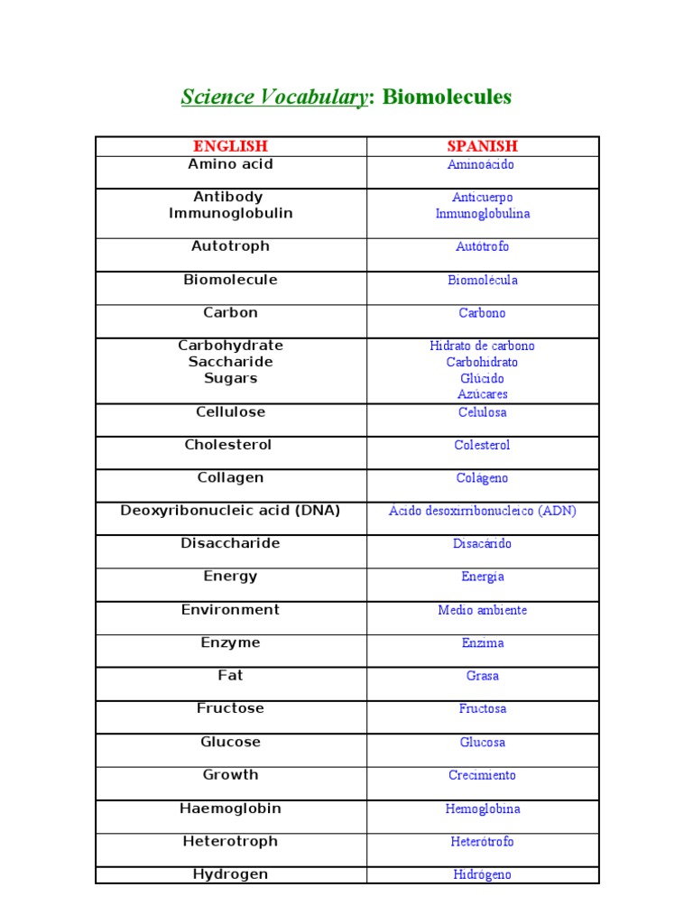Biomolecules (Vocabulary) | PDF