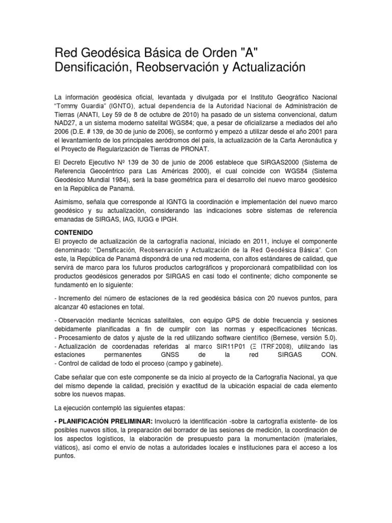 Red Geodésica Básica de Orden | PDF | Geodesia | Panamá