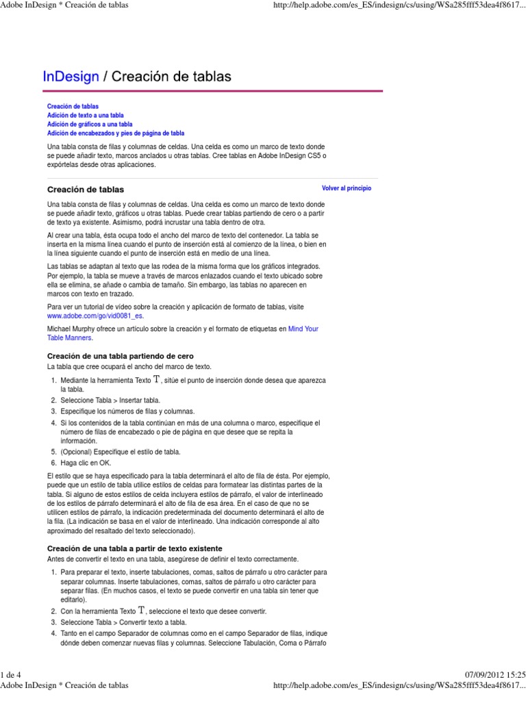 Adobe InDesign _ Creación de tablas | PDF | Tabla (base de datos ...