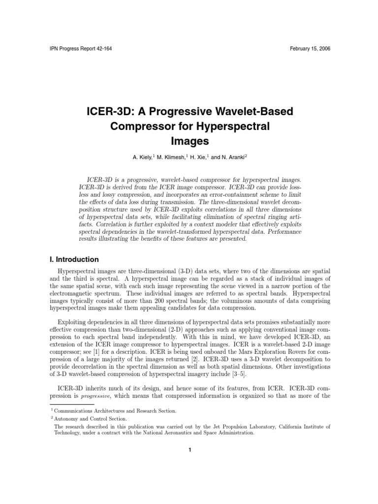 ICER-3D: A Progressive Wavelet-Based Compressor For Hyperspectral Images | PDF | Data ...