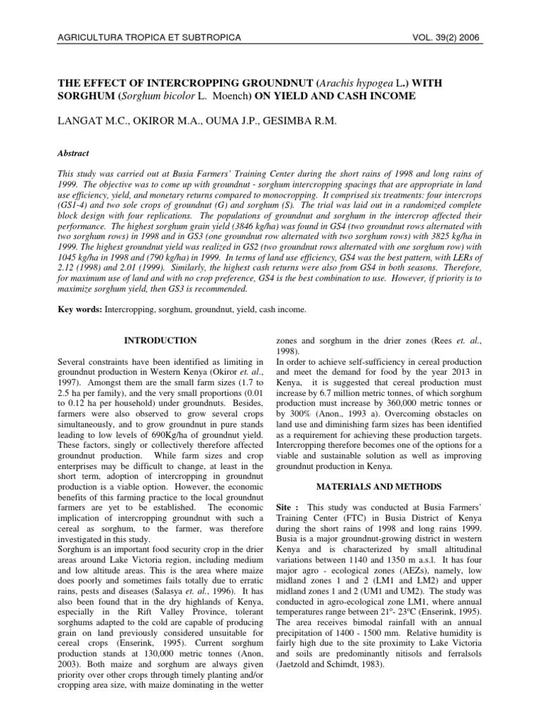 Langat M.C., Okiror M.A., Ouma J.P., Gesimba R.M | PDF | Peanuts | Cereals