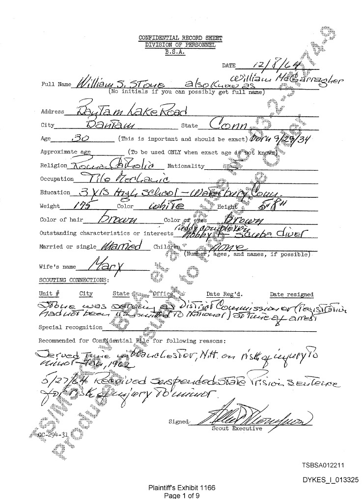 William F. Stone BSA Perversion File | PDF | Boy Scouts Of America | Youth