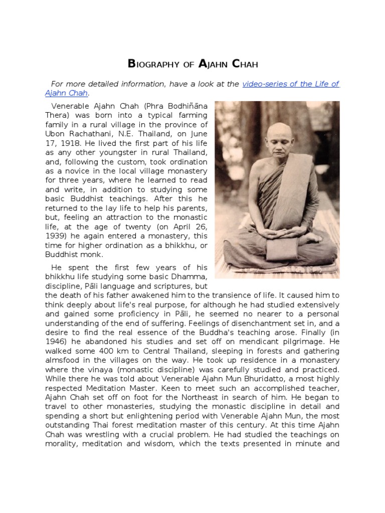 Biography of Ajahn Chah | PDF | Indian Religions | Religious Behaviour ...