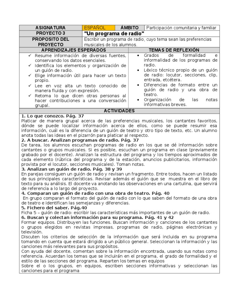 Español 6to Grado - Proyecto 3 | PDF | Radio | Información
