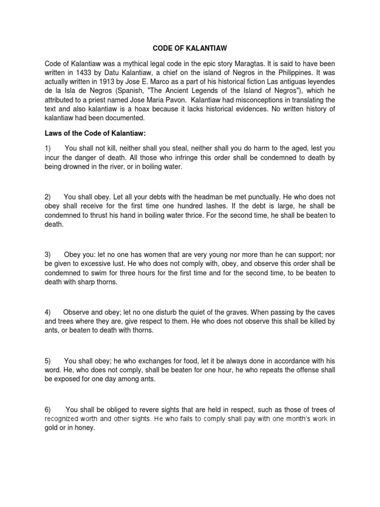 Code of Kalantiaw | PDF | Philippines | Religion And Belief