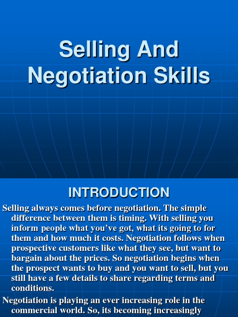 Selling and Negotiation Skills | PDF | Bargaining | Negotiation