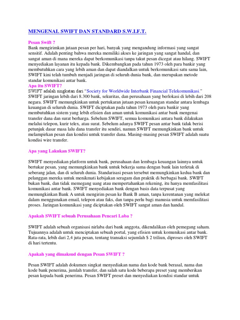 Mengenal Swift Dan Standard S | PDF | Pengelolaan Keuangan & Uang