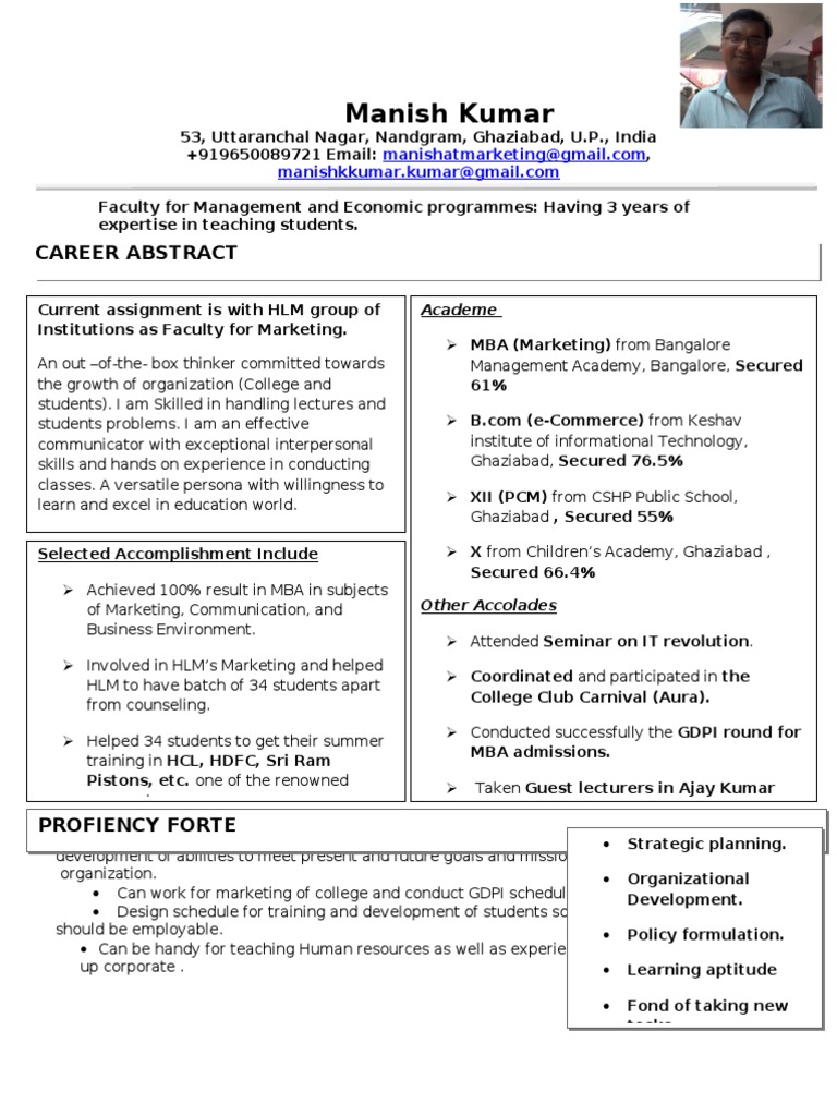 Manish Kumar: Career Abstract | PDF | Master Of Business Administration ...