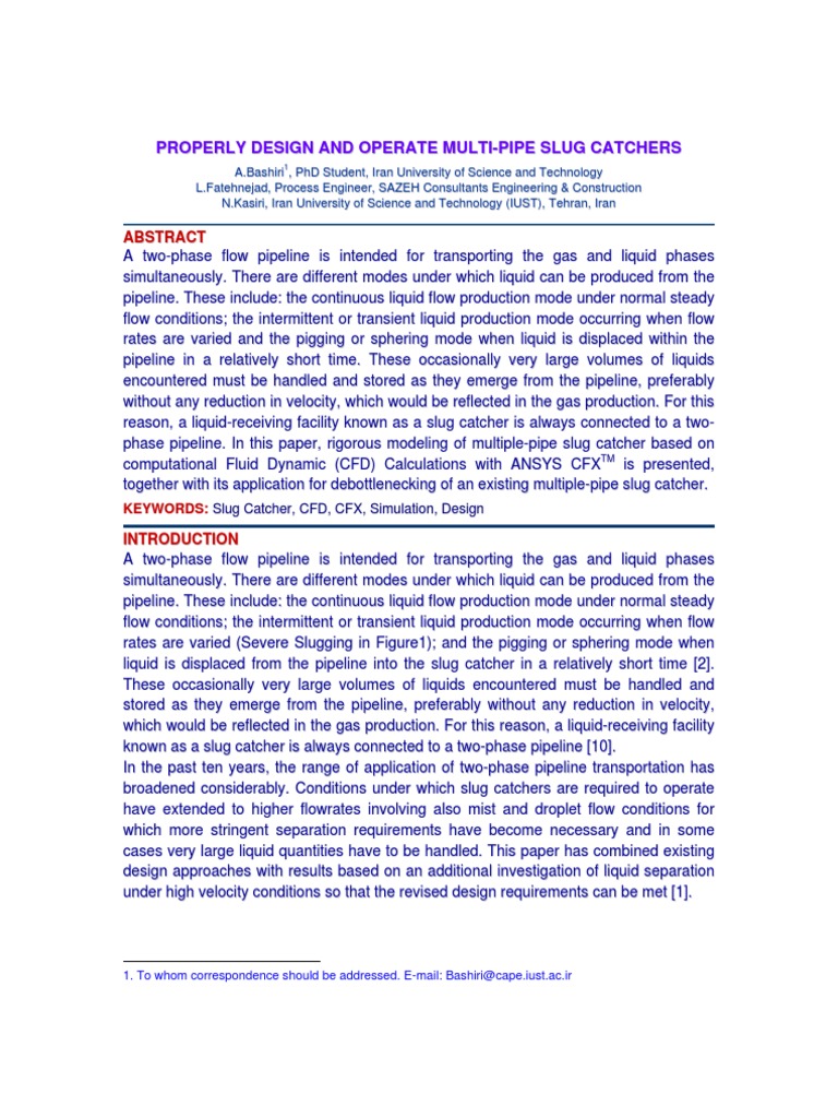 Slug Catcher Sizing | PDF | Computational Fluid Dynamics | Fluid Dynamics