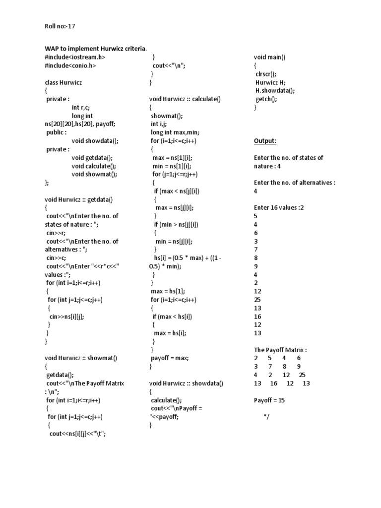 WAP To Implement Hurwicz Criteria | PDF | Teaching Methods & Materials ...