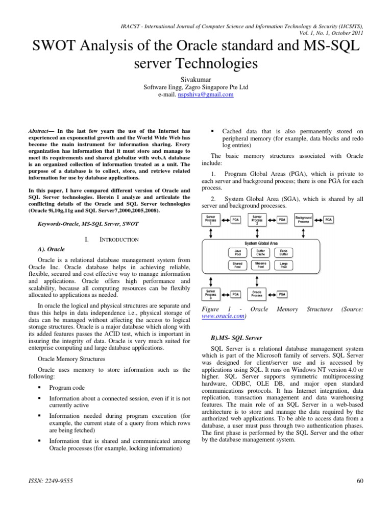 SWOT Analysis of The Oracle Standard and MS-SQL | PDF | Oracle Database ...