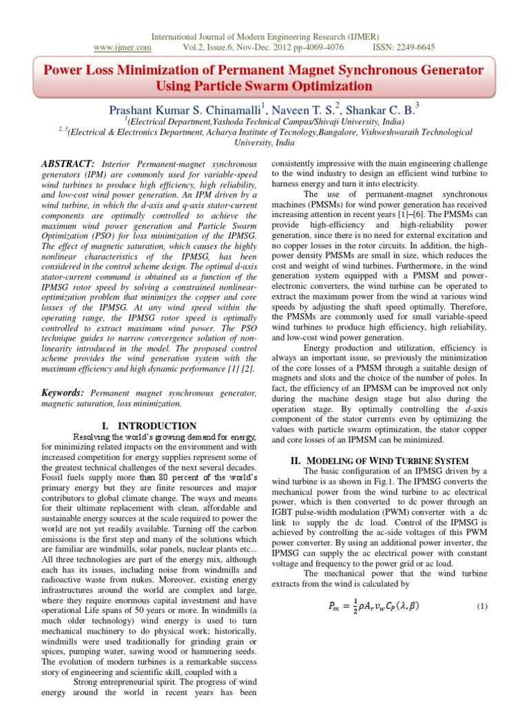 Power Loss Minimization Of Permanent Magnet Synchronous Generator Using
