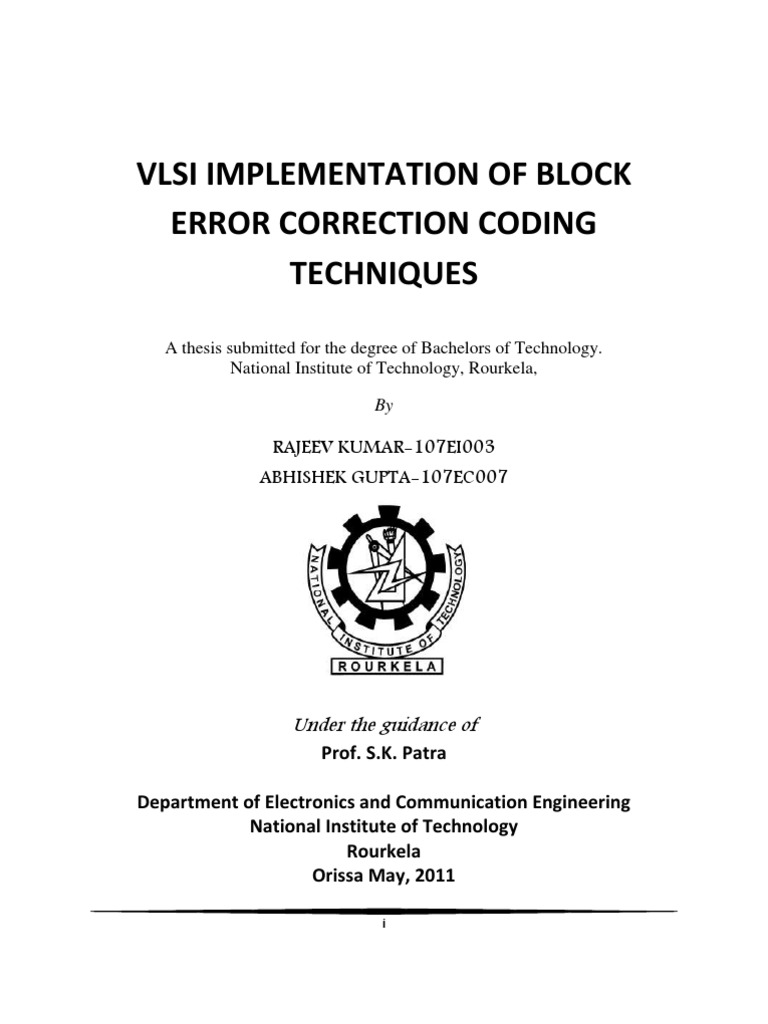 Vlsi Implementation Of Block Error Correction Coding Techniques Forward Error Correction 1914