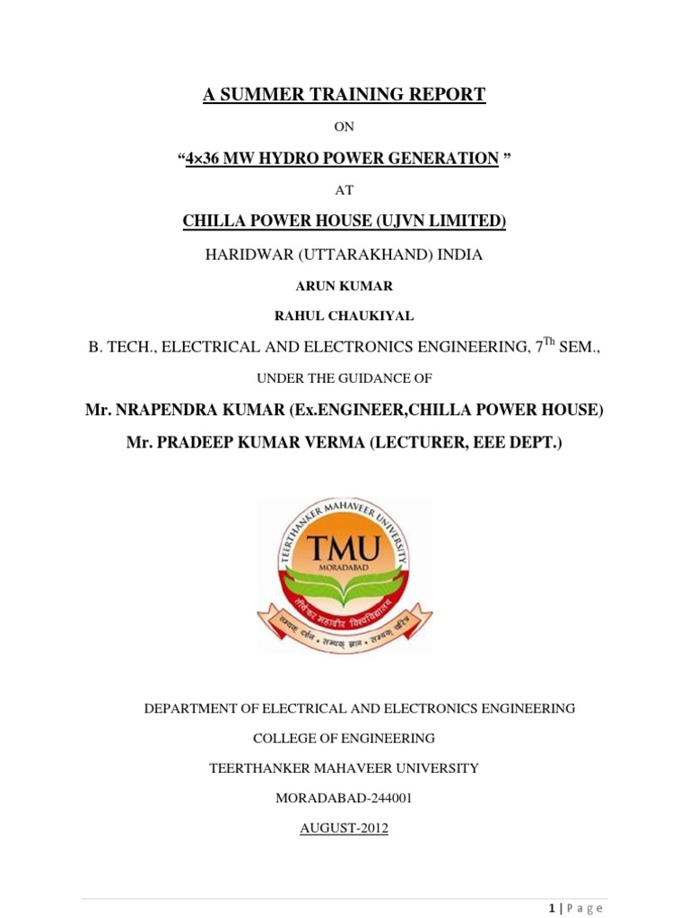 Summer Training Report: Chilla Power House | PDF | Transformer ...