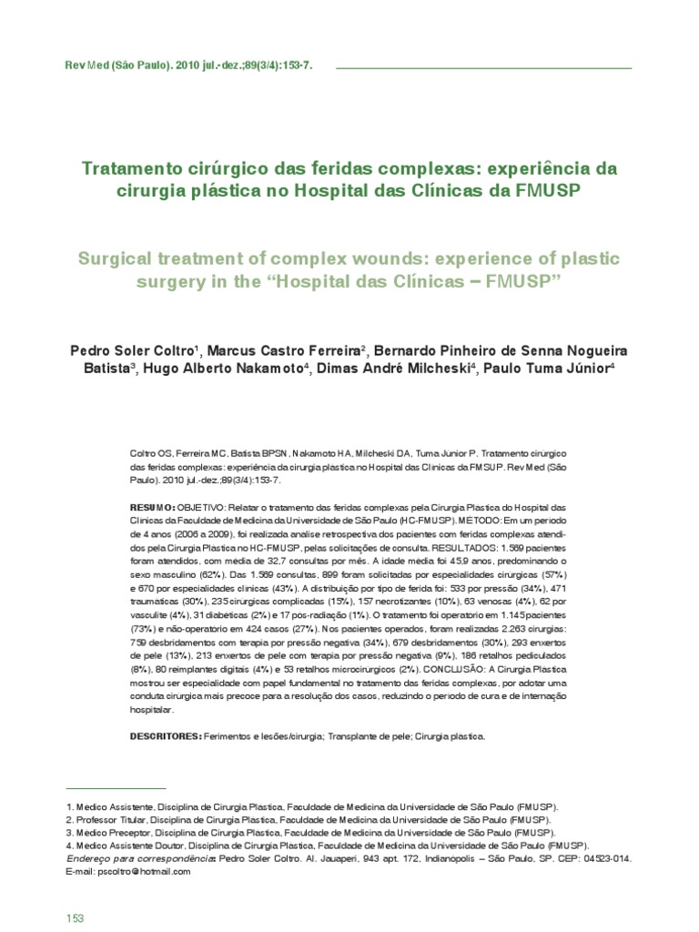Tratamento Cirúrgico Das Feridas Complexas Experiência Da Cirurgia ...