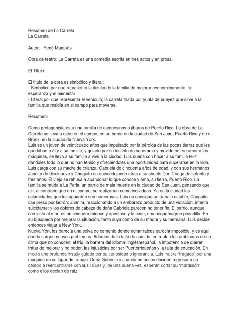 Resumen de "La Carreta" de René Marqués | PDF | Ciencias sociales ...