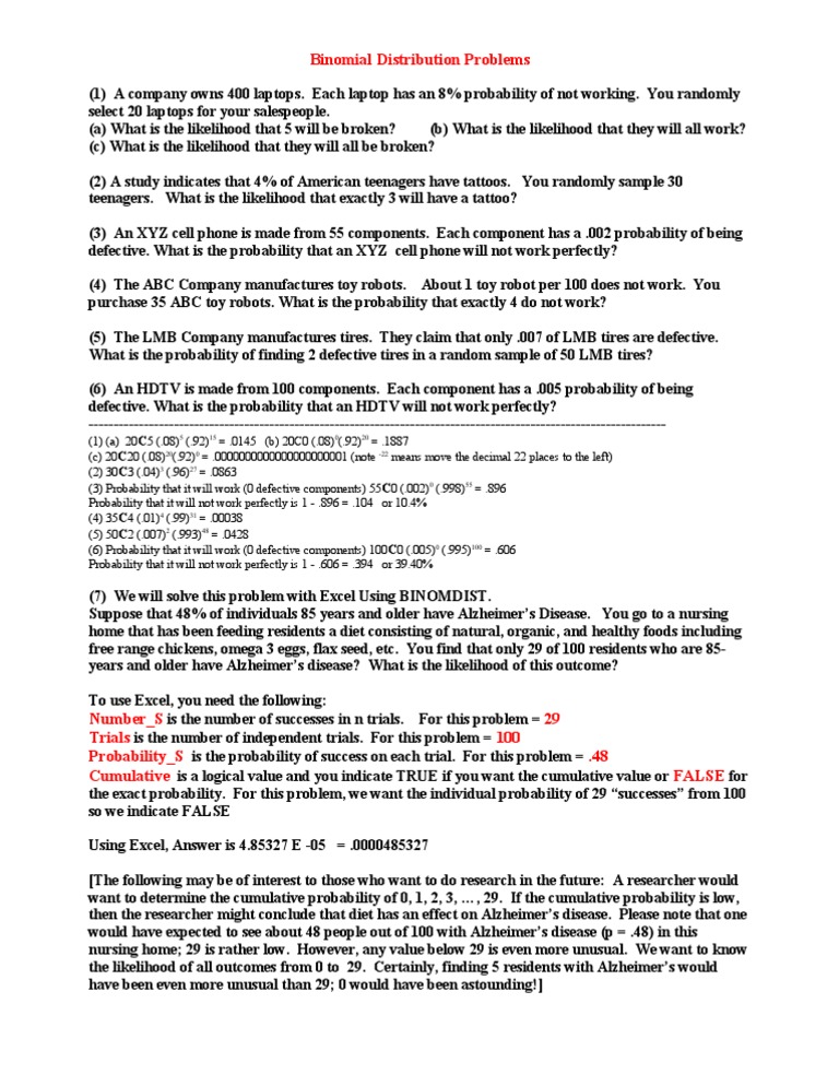 Binomial Distribution Problems | PDF | Probability | Alzheimer's Disease