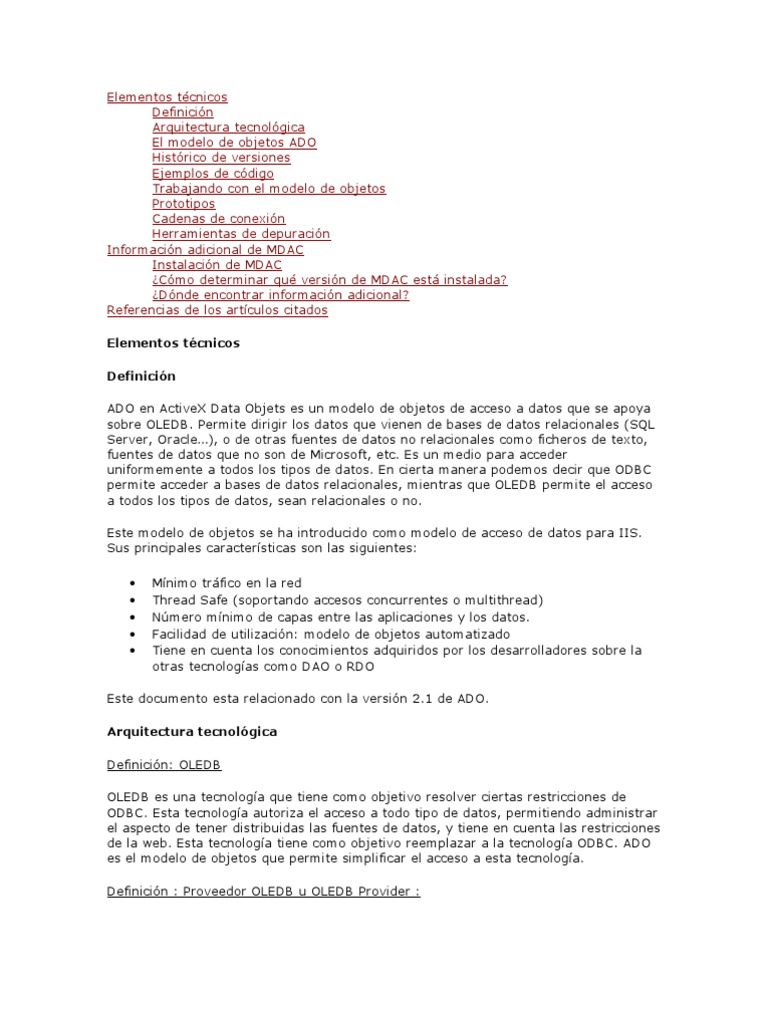 Guía técnica sobre el modelo de objetos ADO (ActiveX Data Objects) en Microsoft Data Access ...