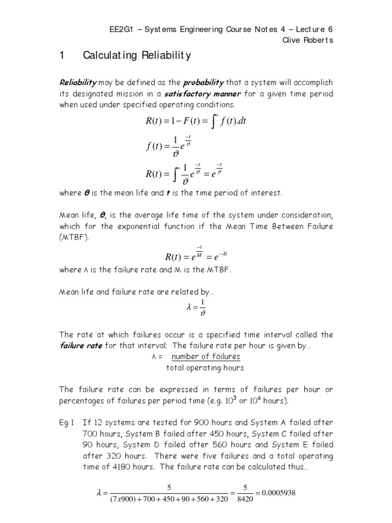 Calculating Reliability | PDF | Reliability Engineering | Systems Engineering