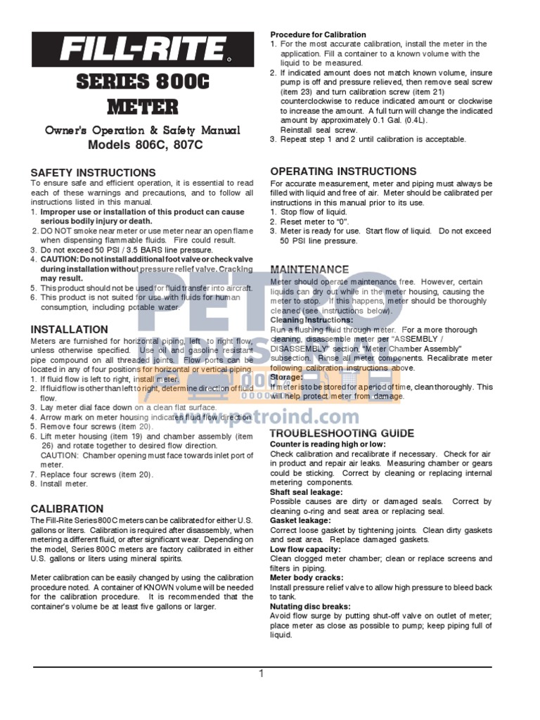 PETRO FILL-RITE 800 Series Meter Owner Manual | PDF | Science | Engineering