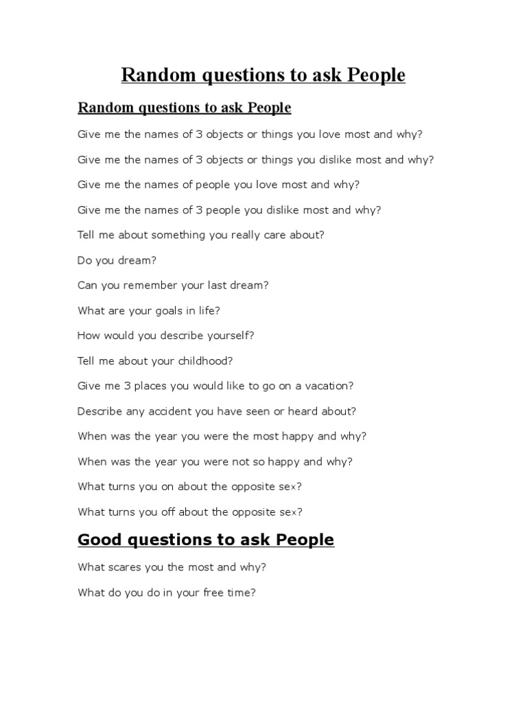 List Of Questions To Ask Someone