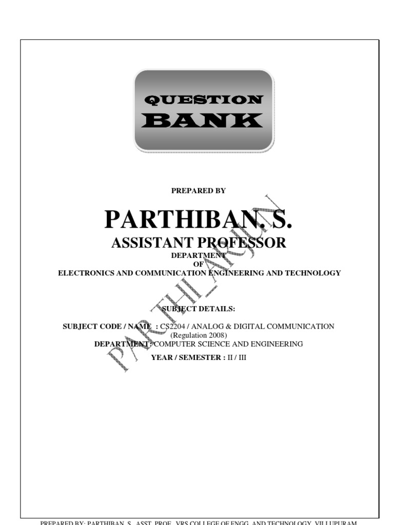 CS2204 Analog & Digital Communication Question Bank | PDF | Frequency Modulation | Error ...