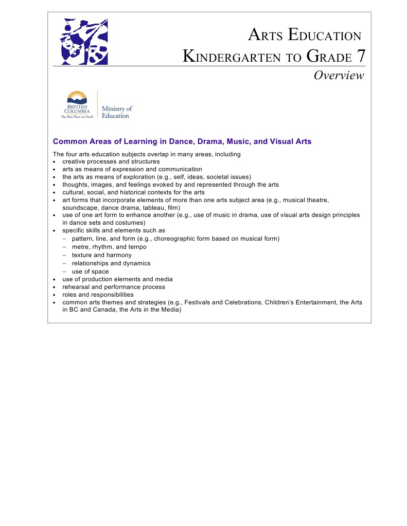 Arts Education K-7: Dance, Drama, Music, Visual Arts | PDF