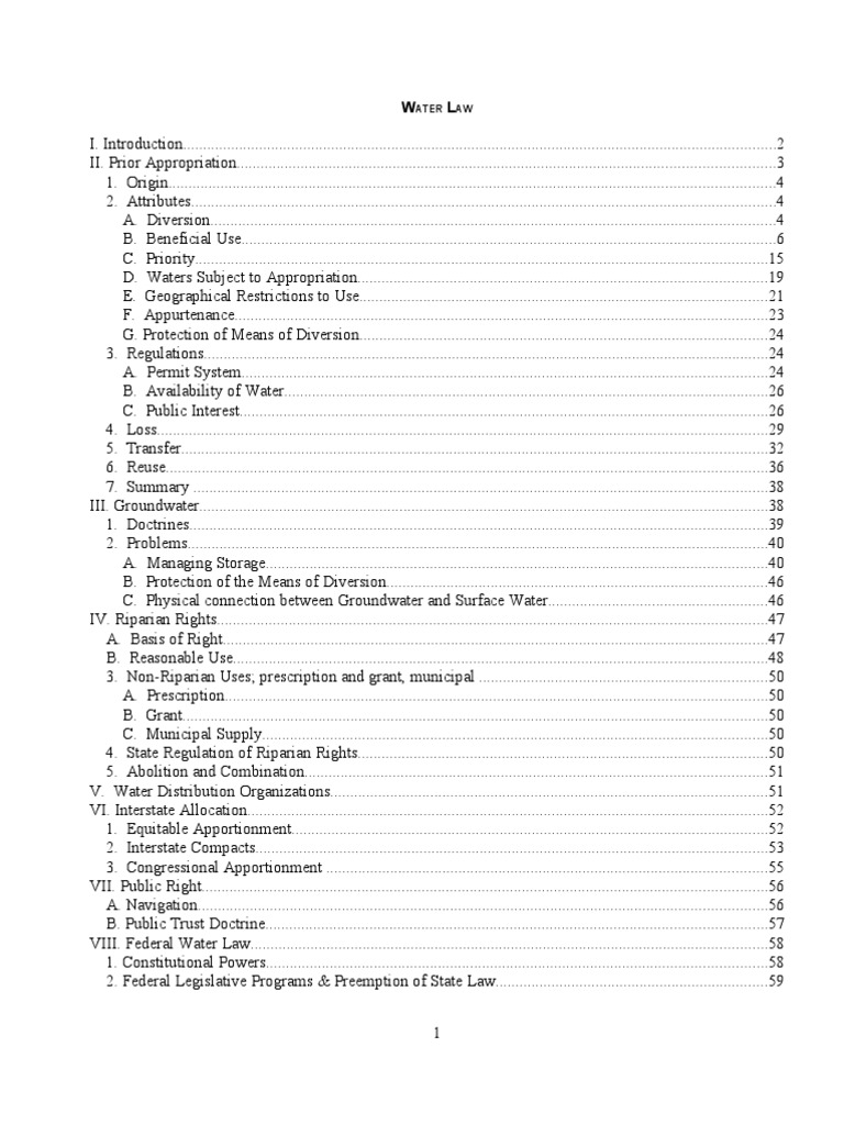 Water Law Outline | PDF | Water Right | Water Resources