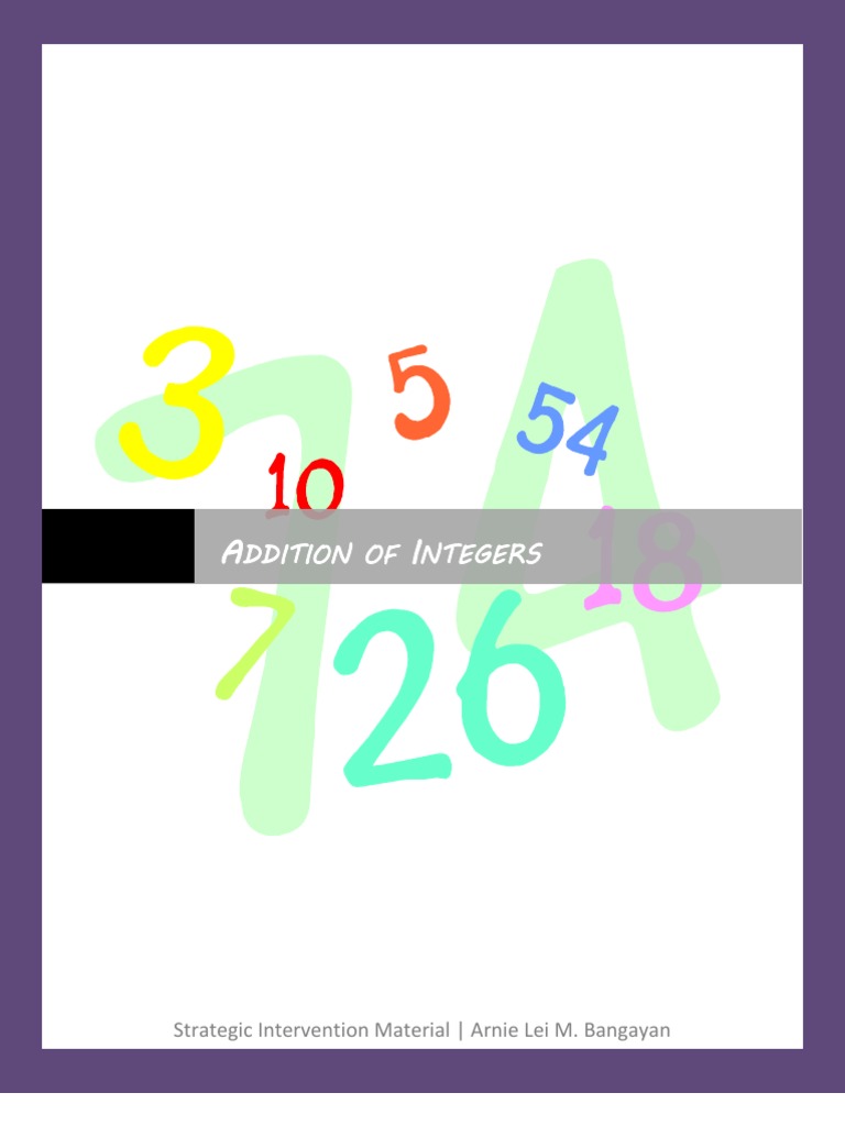 Addition of Integers Strategies | PDF | Integer | Summation