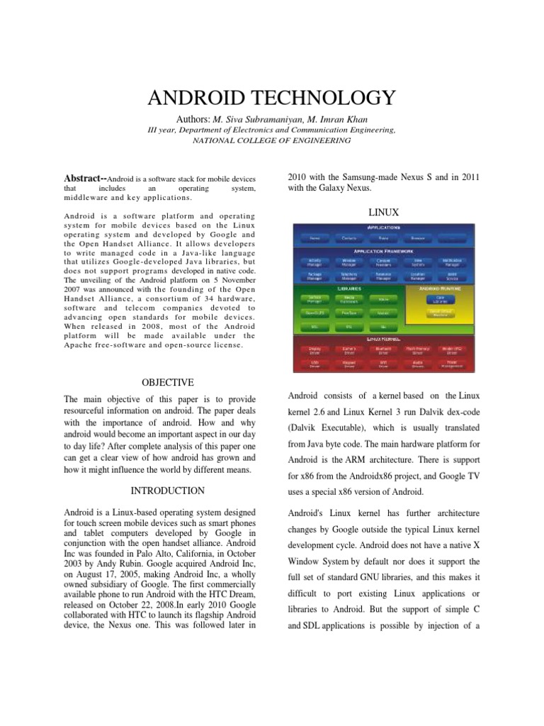 Android Technology: Authors: M. Siva Subramaniyan, M. Imran Khan | PDF ...